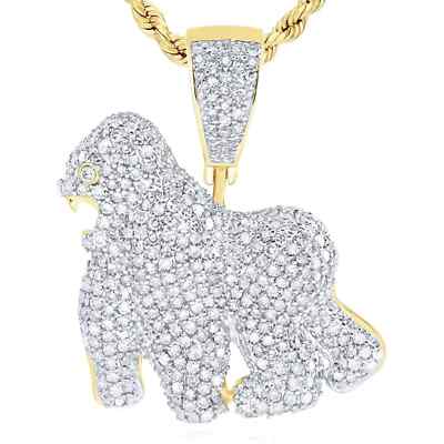 10K Yellow Gold Diamond Gorilla Charm Pendant 1 3/4 CT Mens For ...
