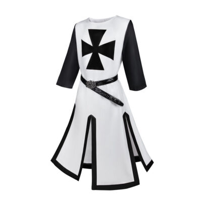 Halloween Medieval Knight Templar White Tunic Full Sleeves Larp Cosplay ...