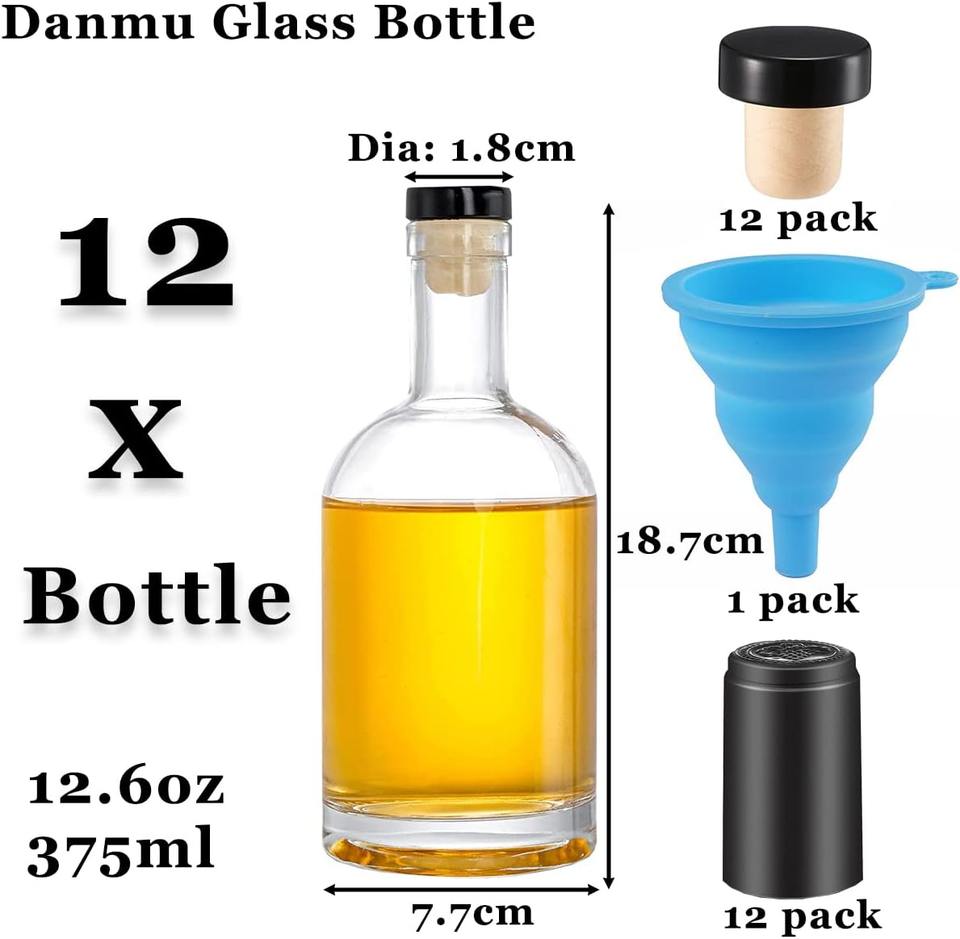 12 Pack Glass Bottles, 12.6Oz Hot Sauce Bottles,Glass Bottles with Lids ...