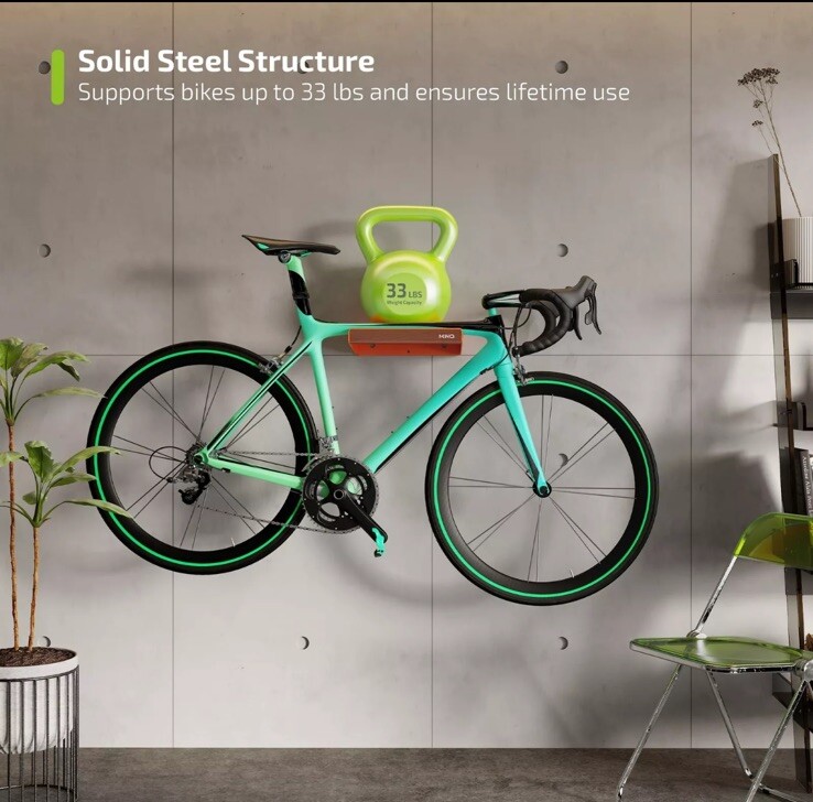 MINQ Orange Wall Mount Bike Storage Rack with Open Shelf - Indoor ...