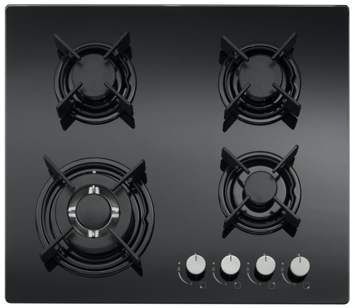 Apelson UBGHJ607 60cm 4 Burner Black Gas on Glass Hob Pro Satin Pan ...