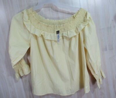 New Primark Top Size 6 Yellow Pull Over Elastic Neck 3/4 Sleeve Ruffles ...
