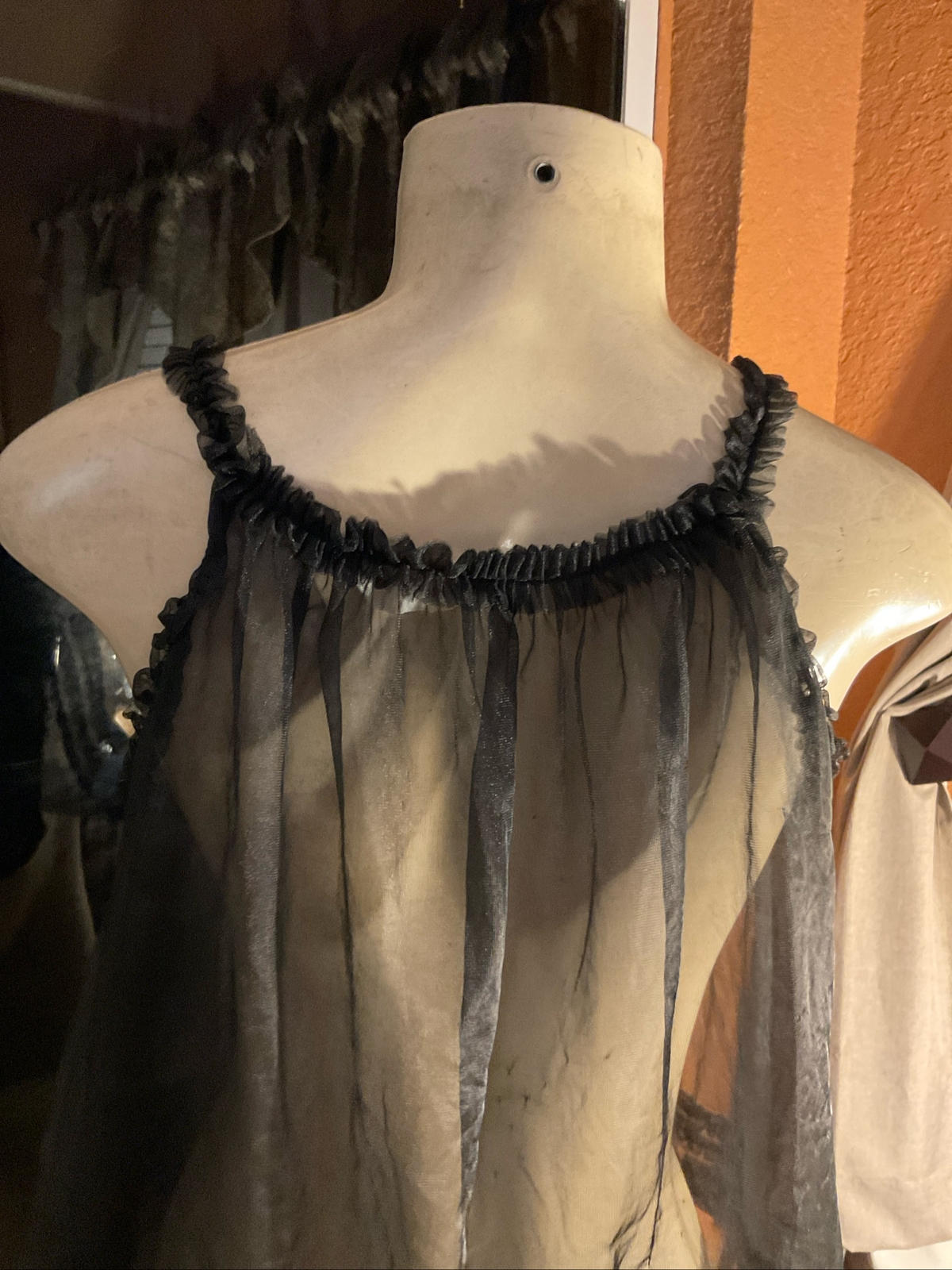 VTG Slumber Suzy Black w/Lace Sexy Sheer w/Ruffle Tr… - Gem
