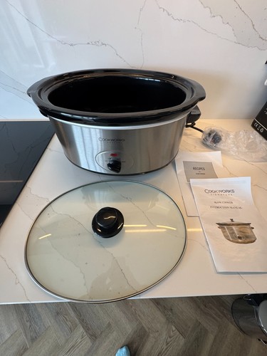 Cookworks 6.5L Slow Cooker Black & chrome 3 Heat Settings Glass Lid ...