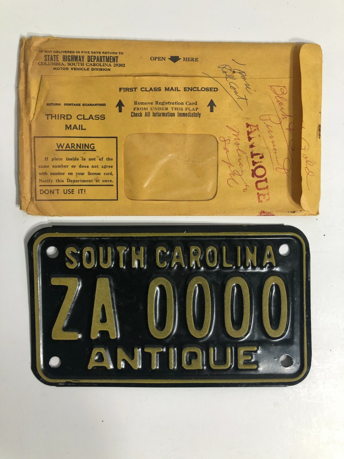 1970's? South Carolina Motorcycle Antique SAMPLE License Plate Tag ...