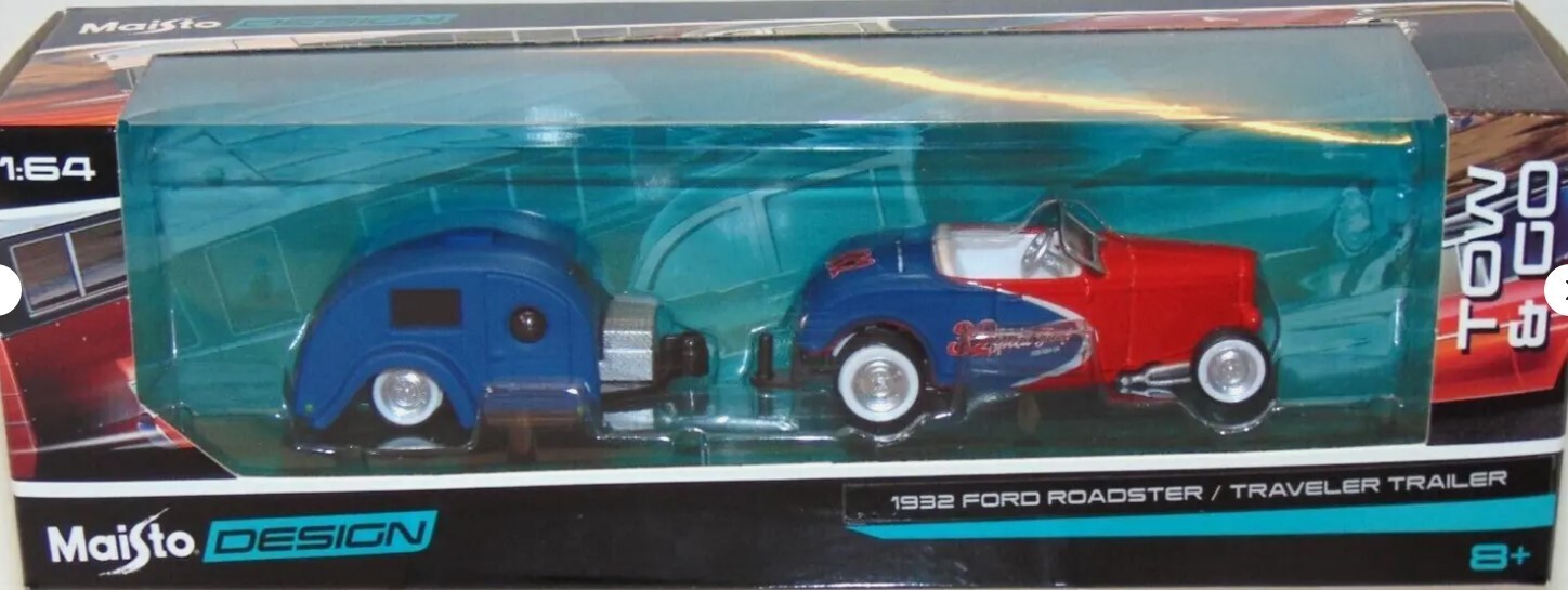 Maisto Tow & Go Ford 1932 Roadster w/Traveler Trailer 1/64 Die-cast MIB ...