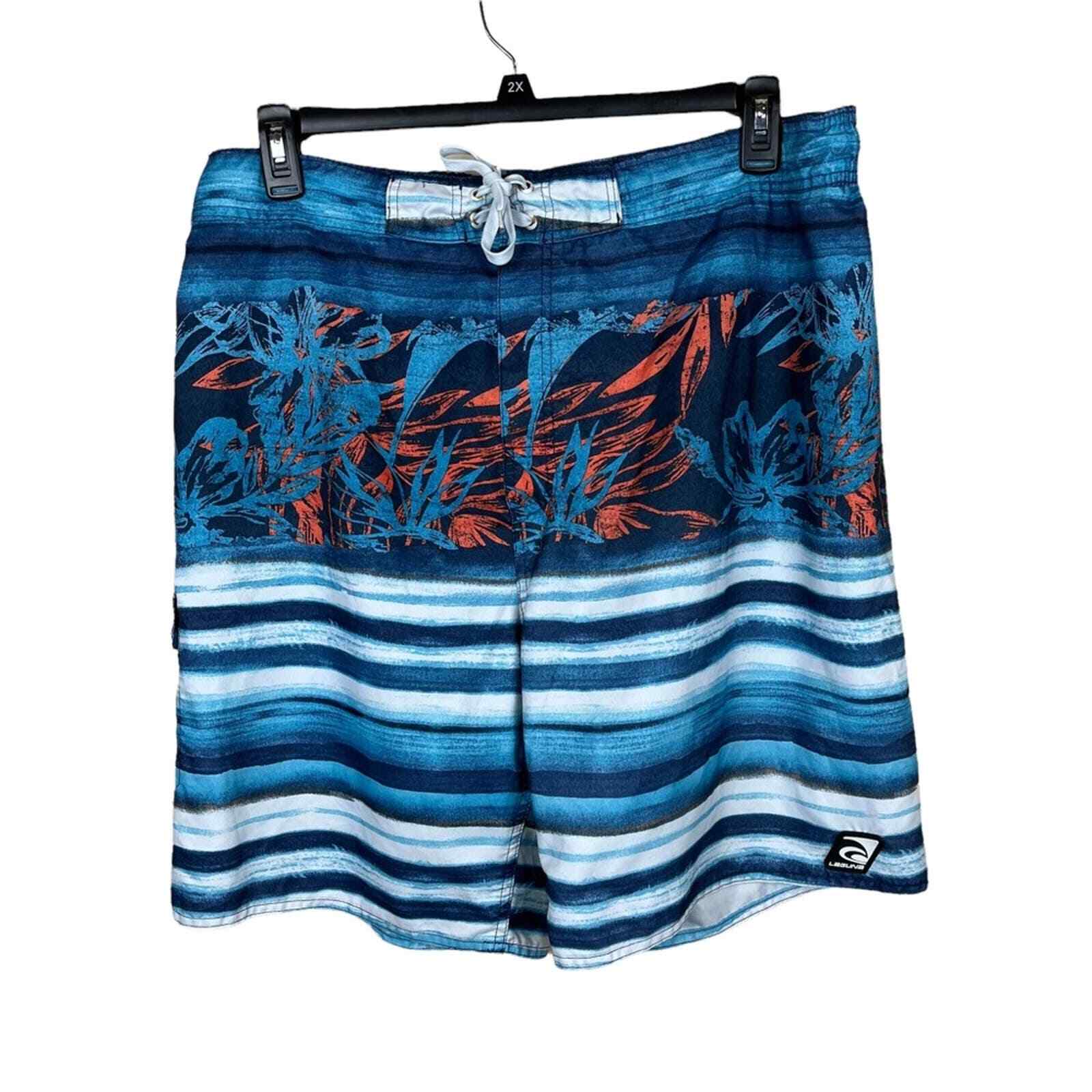 Laguna Blue Stripe Tropical Swim Trunks Men's XL - Gem