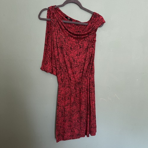 Tart Red and Black Knit Asymmetrical Off Shoulder & Open Sleeve Dress ...
