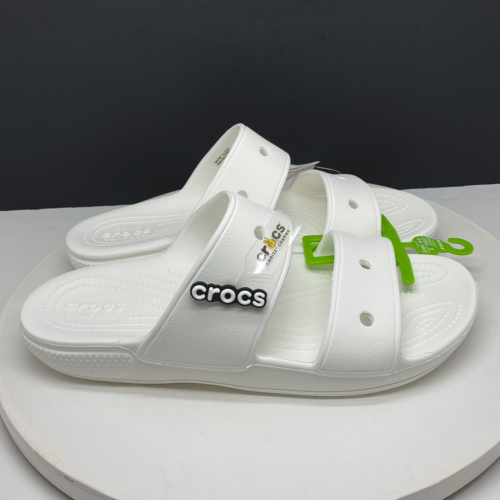 Crocs Sandals Womens 12 Mens 10 Classic White Double Straps Slide ...