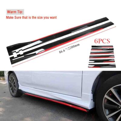 For Dodge Charger RT SRT SXT 06-22 86.6" Black + Red Side Skirts Rocker ...