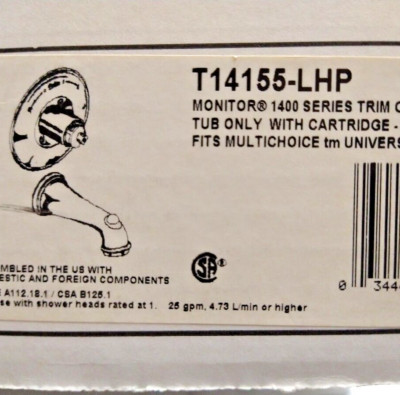 Delta T14155-LHP Victorian 14 Series Bathtub Trim H795 Cross Handle ...