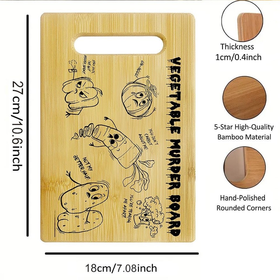 Print Cutting Board Vegetable Murder Design 10.6 x 7 Inch Funny Cartoon ...