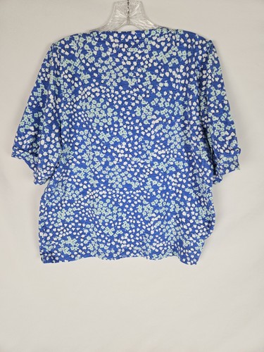 TALBOTS Petite Cotton Blend Split Neck Lovely Floral Blue Tunic Top ...