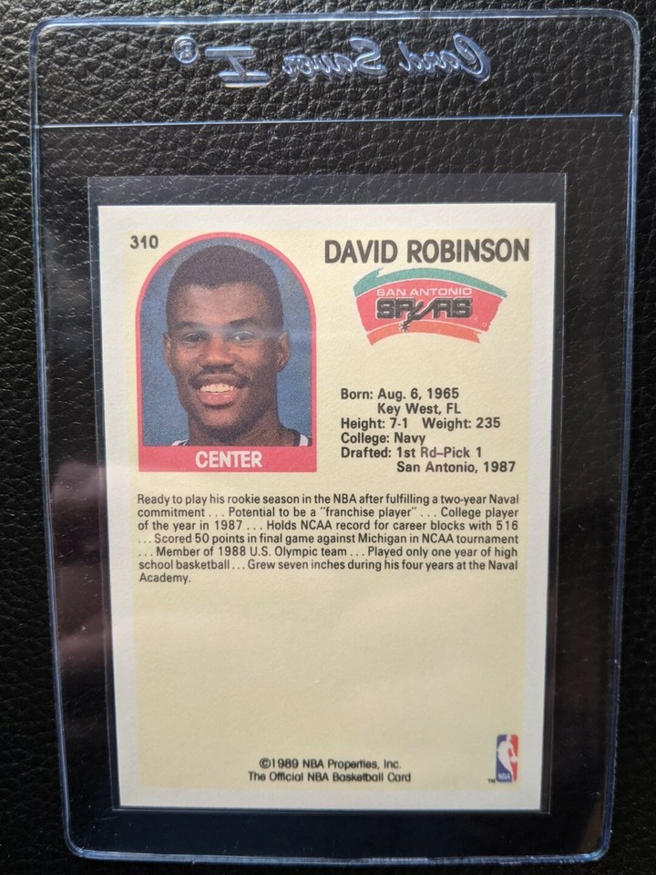 1989 HOOPS #310 DAVID ROBINSON ROOKIE CARD RC HOF SAN ANTONIO SPURS HOF ...