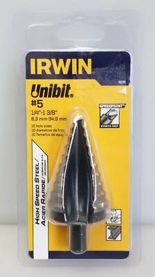Irwin 10235 #5 Unibit Step Drill Bit, 1/4" - 1-3/8", Speed Point HSS ...