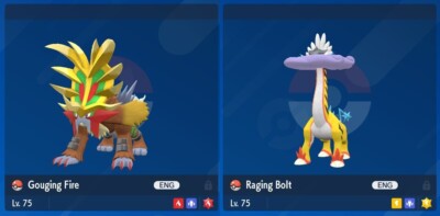 Non Shiny 6IV** Gouging Fire & Raging Bolt Bundle Pokemon Scarlet ...