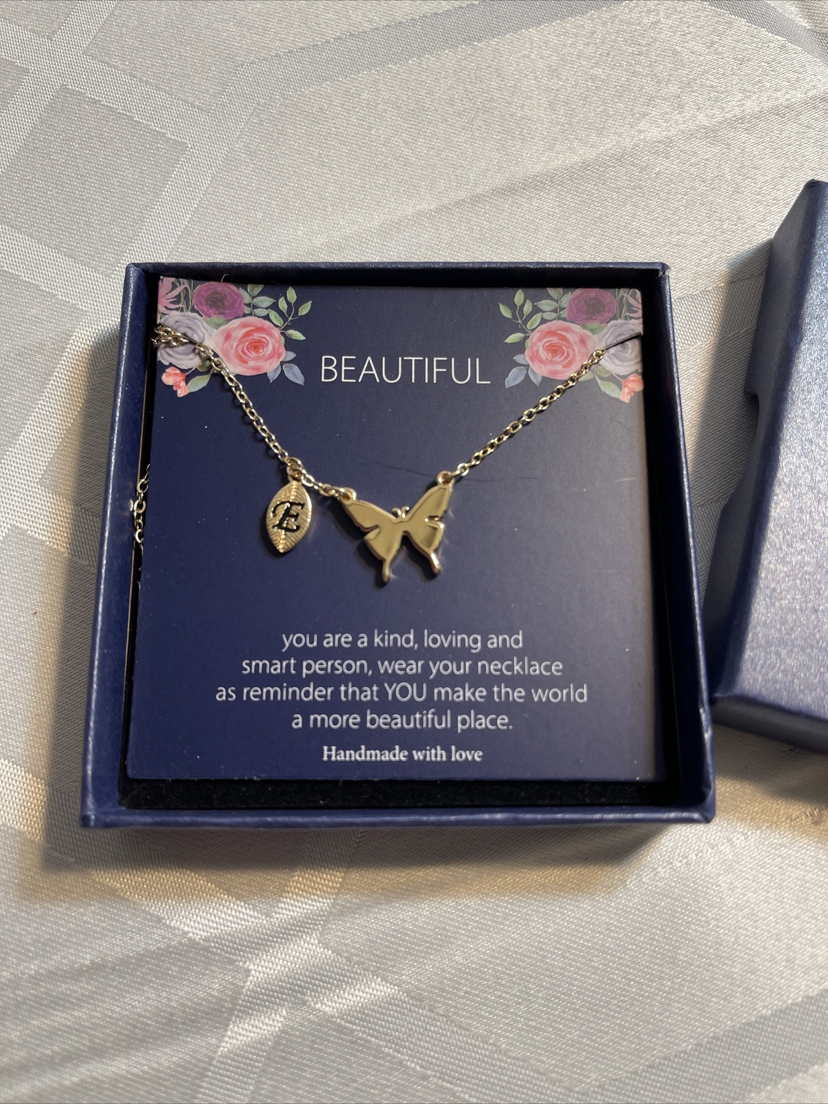 Monooc Gold Colored Handmade Butterfly Pendent “E” Initial Necklace NWT ...