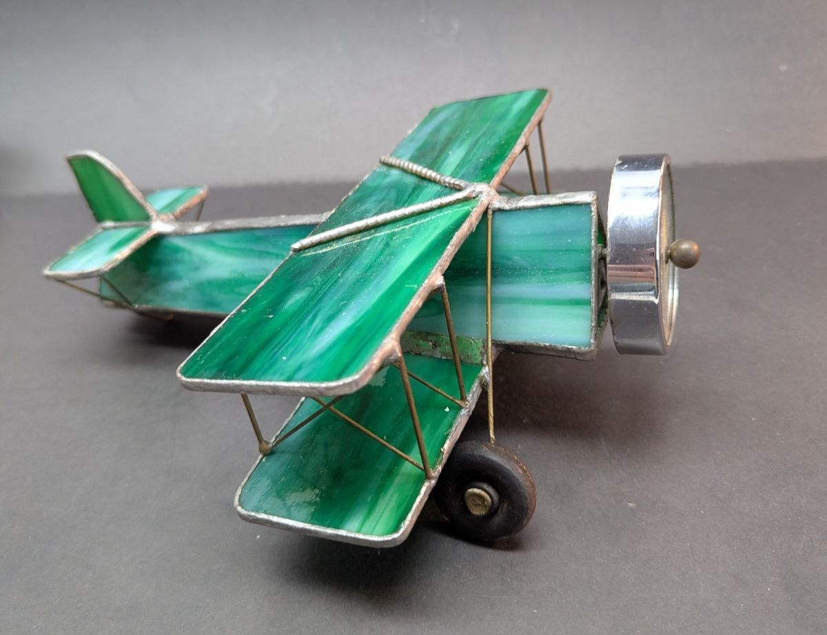 Lead Stained Glass Green Double Propeller Bi-Plane Airplane Handmade ...