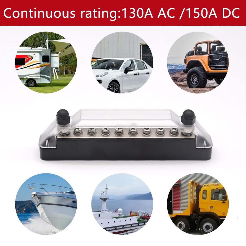 150A 12V Bus Bar Marine, 1/4" Power Distribution Block, Battery Buss ...