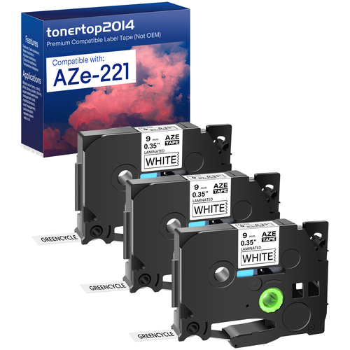 3PK TZ221 Tze-221 Label Tape Black on White Fit for Brother P-Touch ...