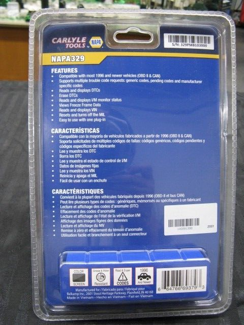 Code Reader and Scanner Carlyle Tools Ser Napa329 NAPA Service Tools ...