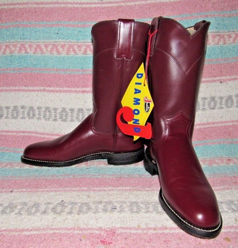 Women's VTG Justin Diamond J Burgundy Leather Roper Cowboy Boots 5 B ...