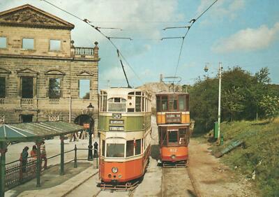 VINTAGE Tramway Museum Crich Two Glasgow Tramcars Pass at Town End ...