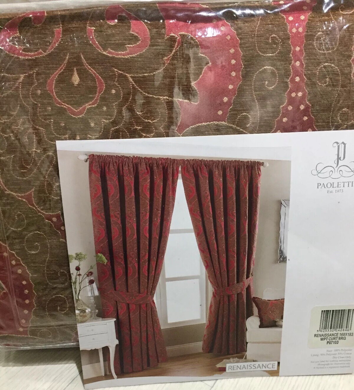 PAOLETTI RENAISSANCE BURGUNDY PENCIL PLEAT READY CURTAINS & TIE BACKS ...