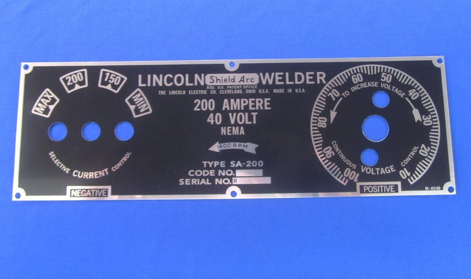 Sa-200 Lincoln Welder Shorthood 4 Spot Faceplate M6549 OEM Quality USA ...