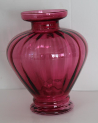 Pilgrim Glass Vase Cranberry Red Amber Optic Ribbed with Label | eBay