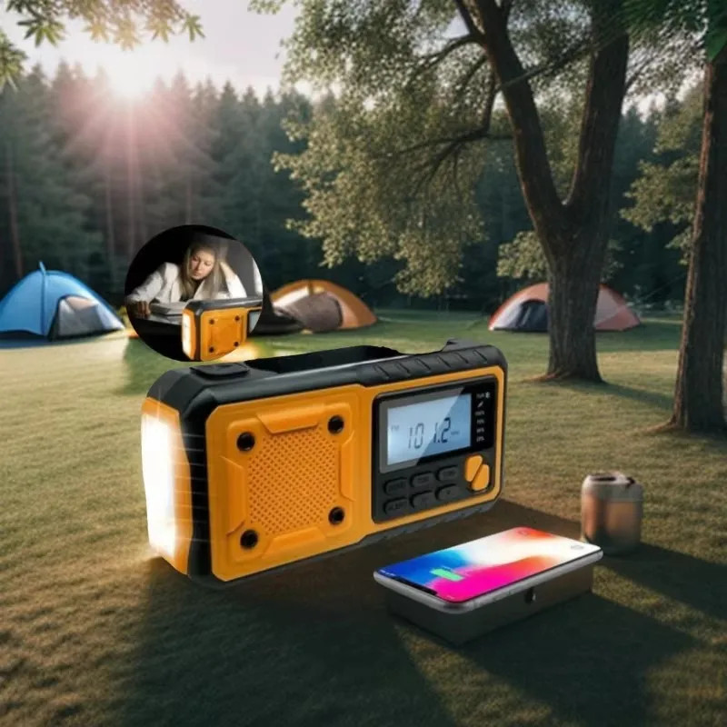 Portable DAB FM BT Dynamo Wind Up Solar USB Hand Crank Radio Torch ...