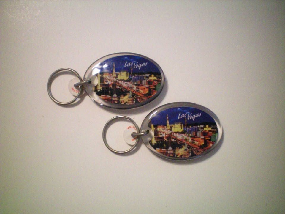 TWO (2) Keychains - Las Vegas Nevada USA - Couples Souvenir - Oval ...