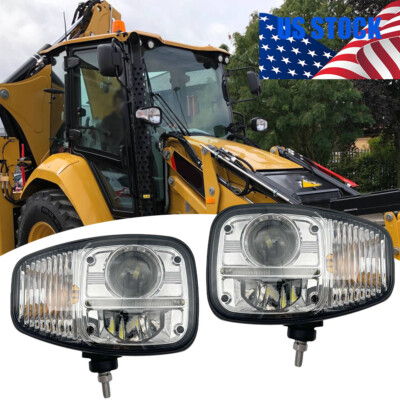 Pair LED Headlight For Caterpillar Backhoe Loader Telehandler Skid ...