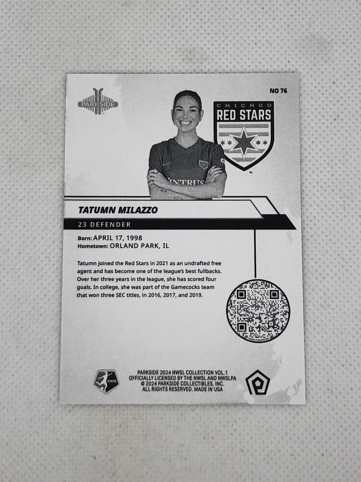 2024 Parkside NWSL | Tatumn Milazzo Chicago Red Stars | Black & White ...