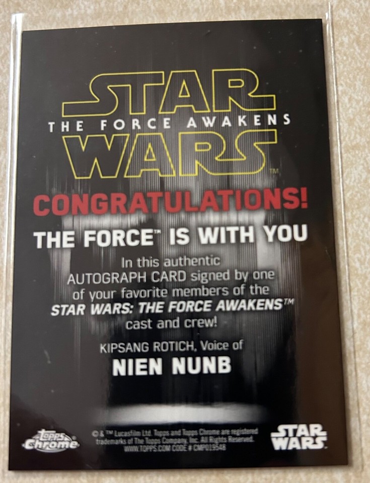 2016 Topps Chrome Star Wars The Force Awakens Nien Numb Kipsang Rotich ...