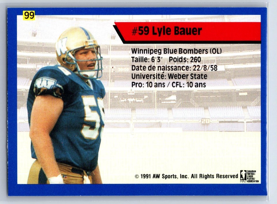 1991 All World CFL French Lyle Bauer Winnipeg Blue Bombers #99 | eBay