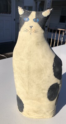 Folk Art Primitive Artisan Oil Cloth Stuffed Cat | eBay