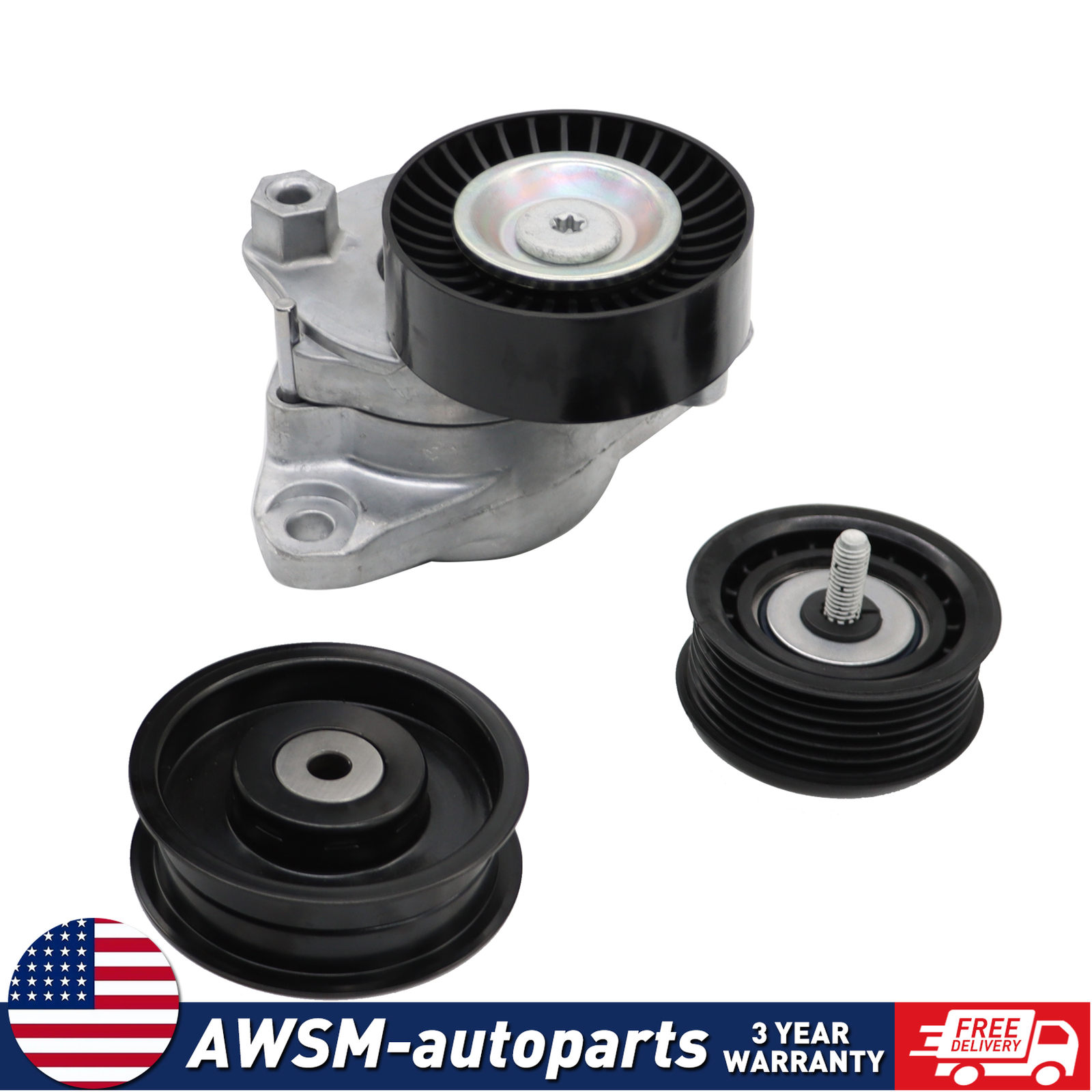 3* Drive Belt Tensioner+Idler Pulley For Mercedes Benz C230 C280 C300 ...