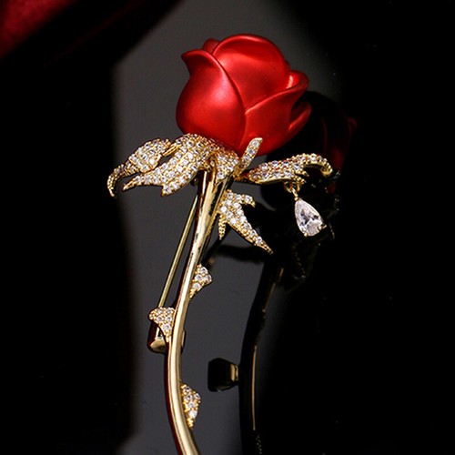 Rhinestone Red Rose Flower Brooches For Women Elegant Flower Bouquet ...