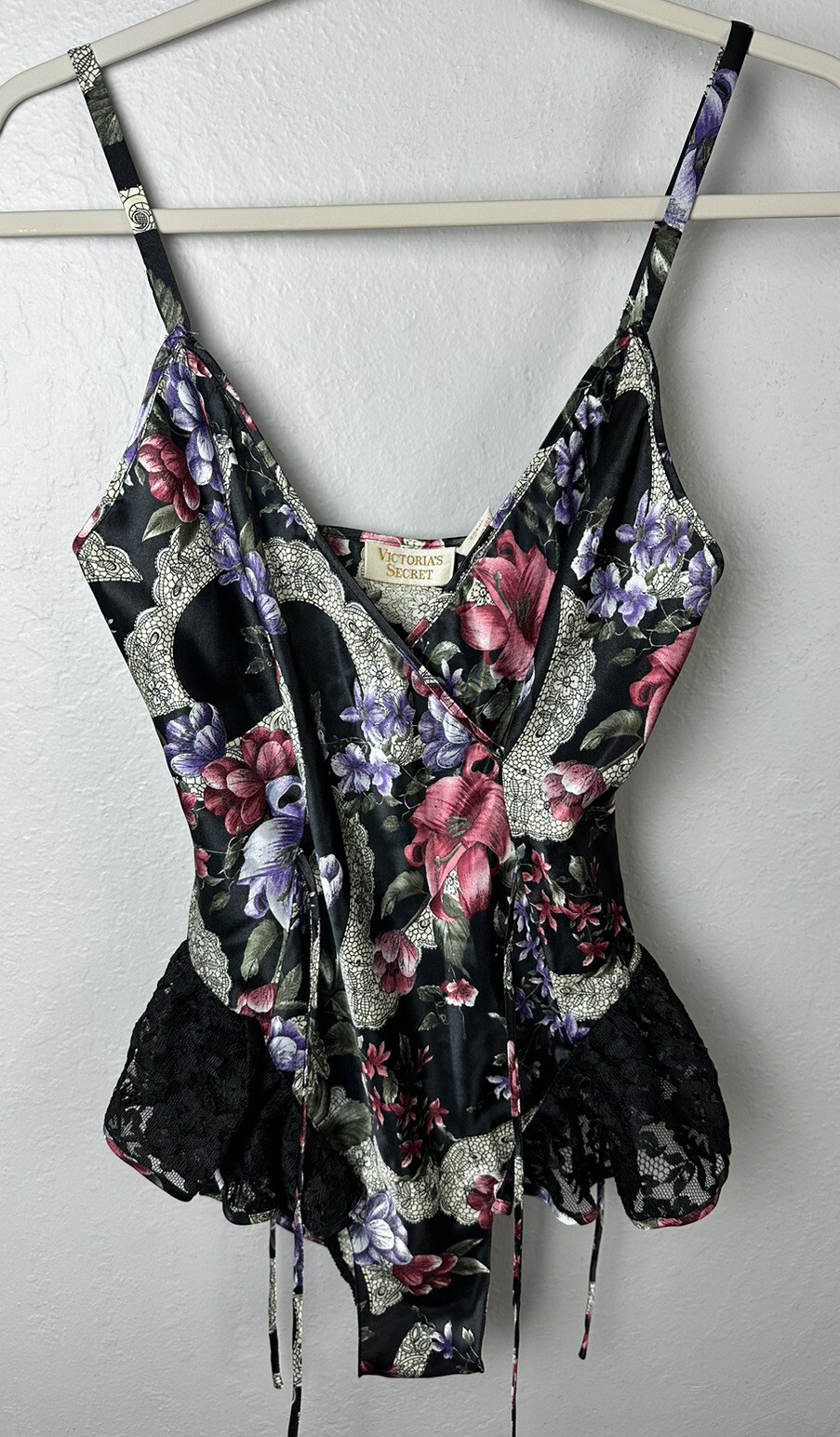 Vintage Victoria's Secret Satin Lace Teddy Rose Sequi… - Gem
