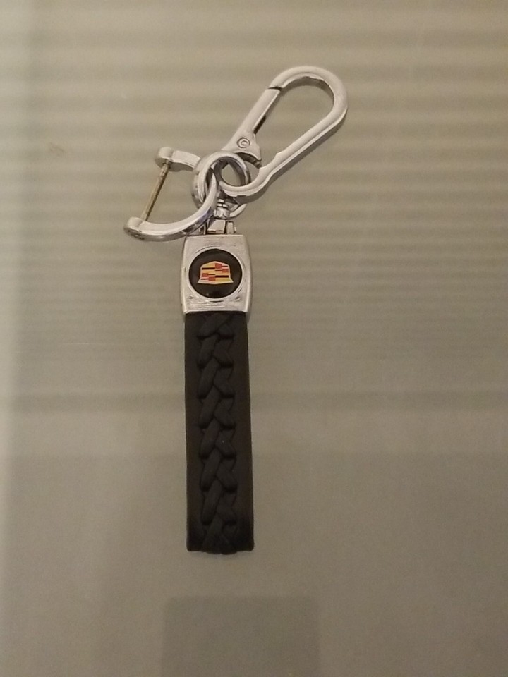 Black Leather Keychain Cadillac Metal Enamel Emblem Key Fob Gift ...