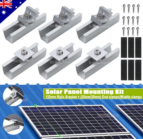 Solar Panel Rails Bracket Kit 30mm/35mm Clamp For Tin/Flat Roof RV Boat ...