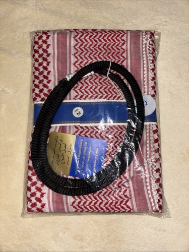 Traditional Red White Keffiyeh Shemagh Scarf Black Agal Headband NEW ...