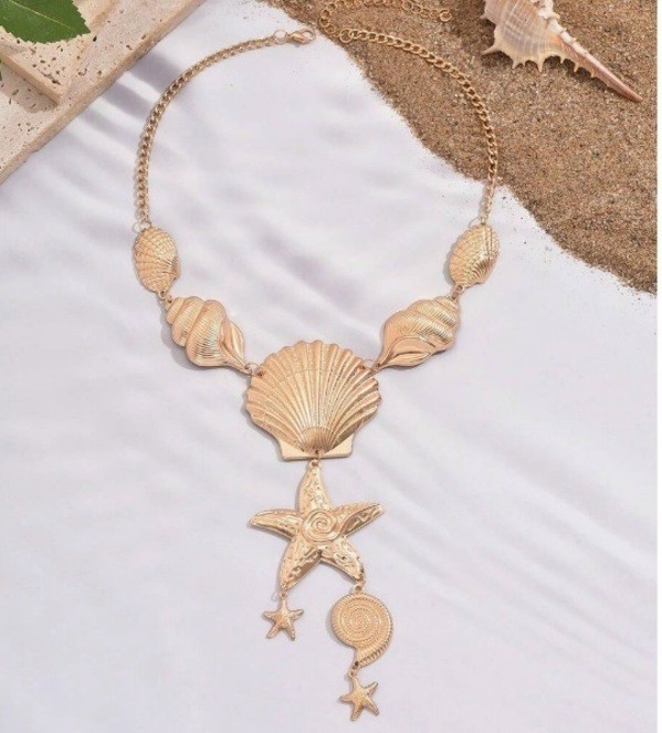 Zara 18K Gold new plated necklace chain scallop shells shell starfish ...
