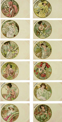 Alphonse Marie Mucha "Designs for the Months, 12 Postcards" Green ...