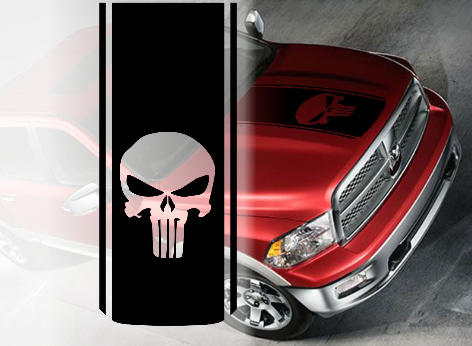 2009 - 2018 DODGE RAM THE PUNISHER HOOD VINYL DECAL STICKER GRAPHIC ...