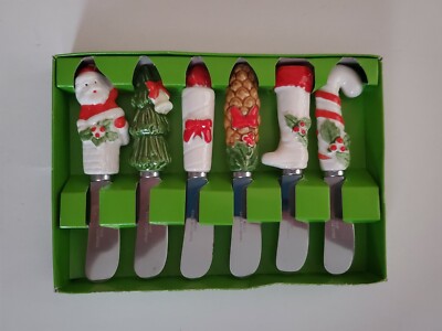 Holiday Pate Knives, Christmas Santa Stocking Candy Cane Tree | eBay