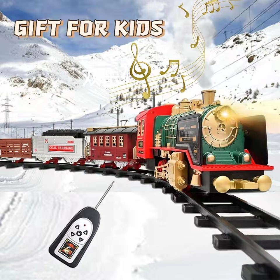 Remote Control Train Set W/smoke Sound Light Rc Train Toy Christmas ...