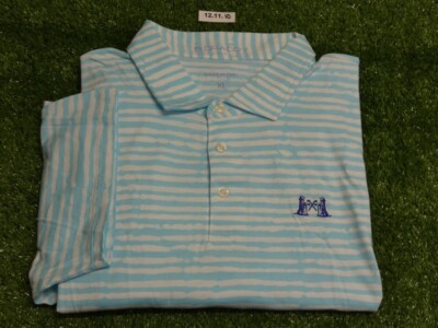 B Draddy Men's Hemmer Polo Stripe Golf Shirt NGLA Logo Blue/White Extra ...