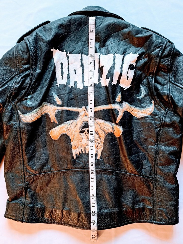 Danzig Misfits Hand Painted Studded Motorcycle Rock Leather Mens Jacket Size 50 | eBay